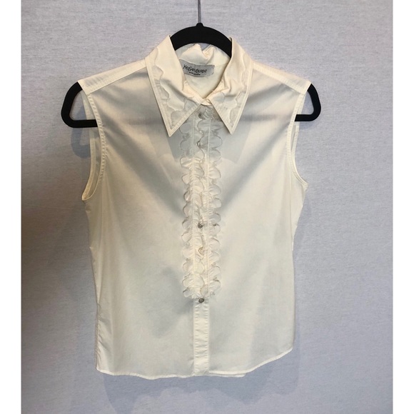 Yves Saint Laurent | Tops | White Sleeveless Button Down Blouse By Ysl ...